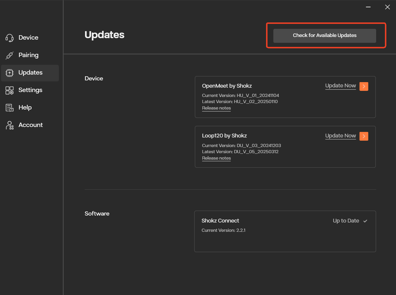 How do I upgrade headset firmware via the Shokz Connect?